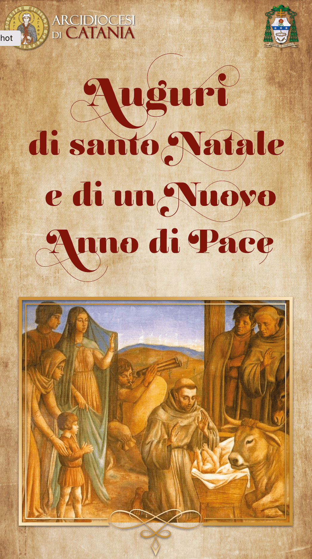 Auguri di santo Natale e di un Nuovo Anno di Pace Con lo sguardo di San Francesco sul presepe e ...